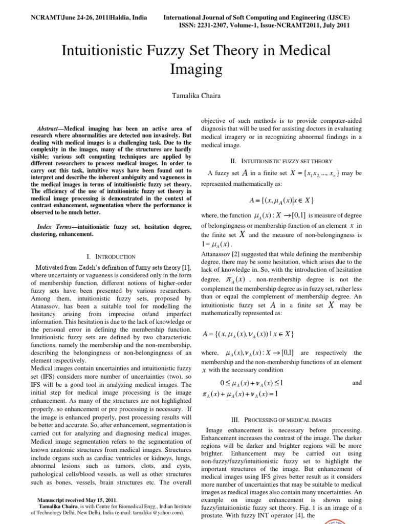Intuitionistic Fuzzy Set Theory in Medical Imaging: Tamalika Chaira | PDF | Image Segmentation ...