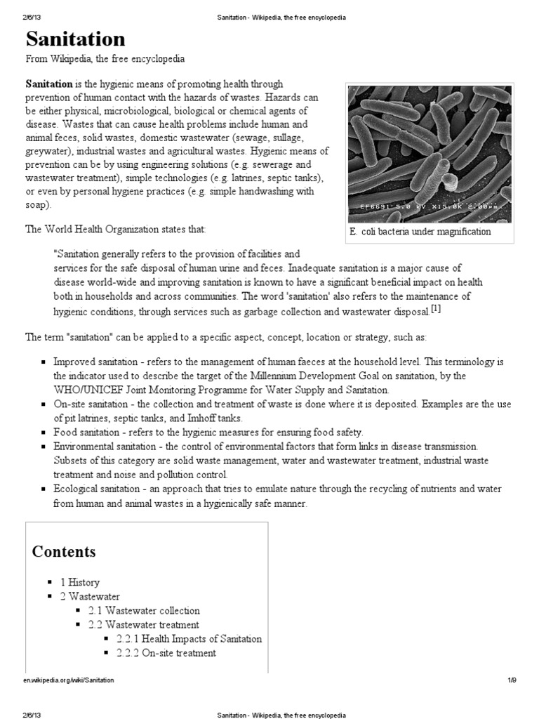 Sanitation - Wikipedia, The Free Encyclopedia | PDF | Sanitation ...
