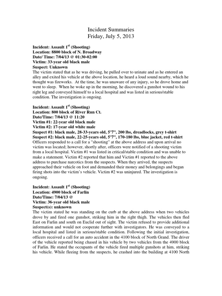 Crime Summary, July 4, 2013 | PDF | Law Enforcement | Crime & Violence