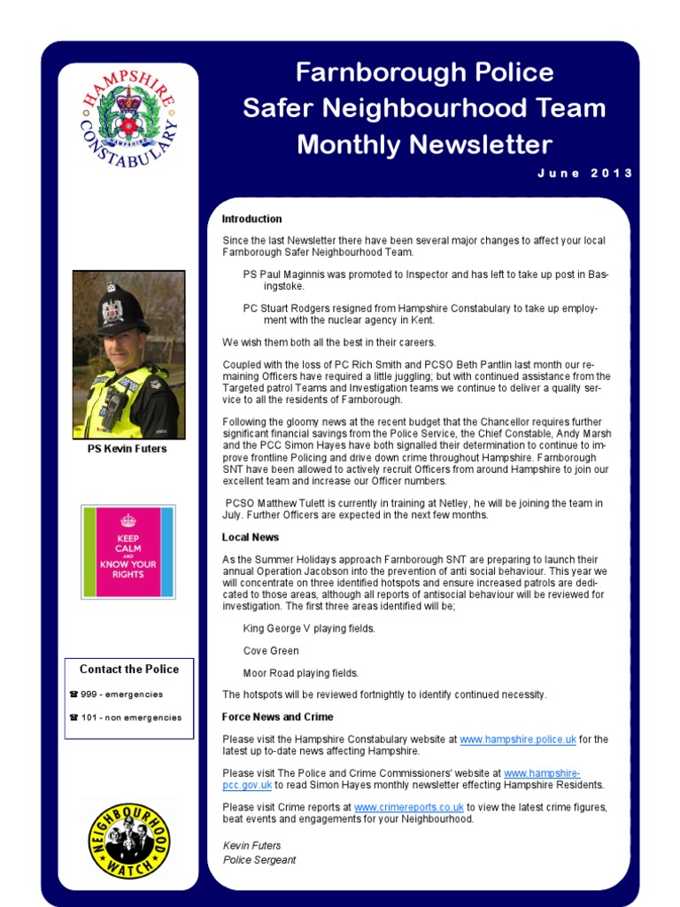 NHW Newsletter - June 2013 | PDF | Theft | Police