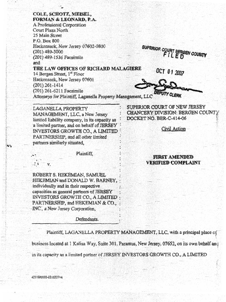 NJDEP Laganella V Hekemian First Amended Complaint | PDF | General ...