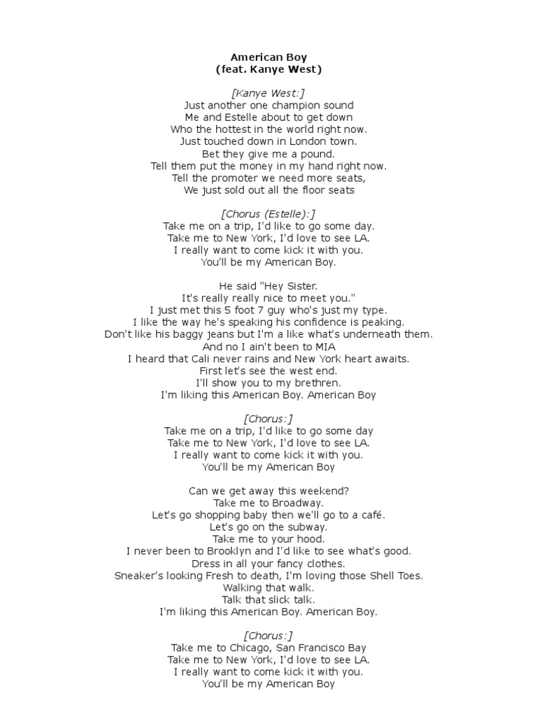 American Boy - Lyrics | PDF | Recorded Music | Leisure