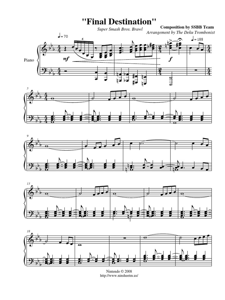 Final Destination Piano Sheet Music | PDF | Nintendo | Franchises Nintendo
