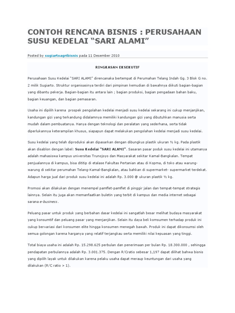Contoh Rencana Bisnis | PDF