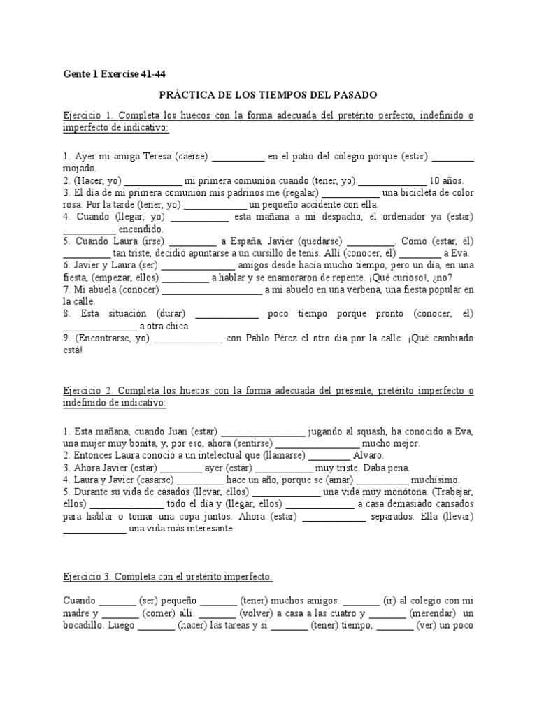 Práctica de Los Tiempos Del Pasado | PDF