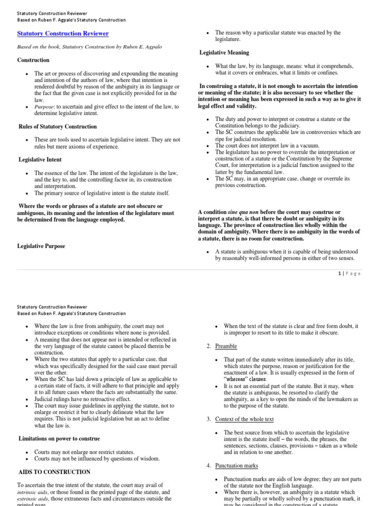 Statutory Construction Reviewer | PDF | Statutory Interpretation ...
