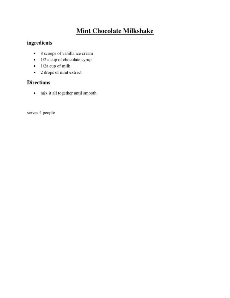 Milk Chocolate Milkshake | PDF