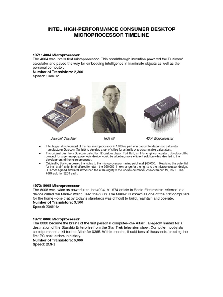 Microprocessor Timeline | PDF | Central Processing Unit | Microprocessor