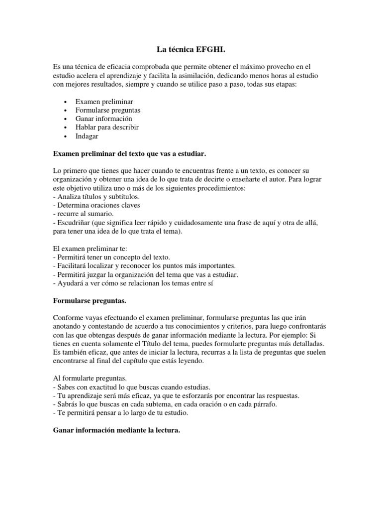 La Técnica EFGHI | PDF | Lectura (proceso) | Epistemología