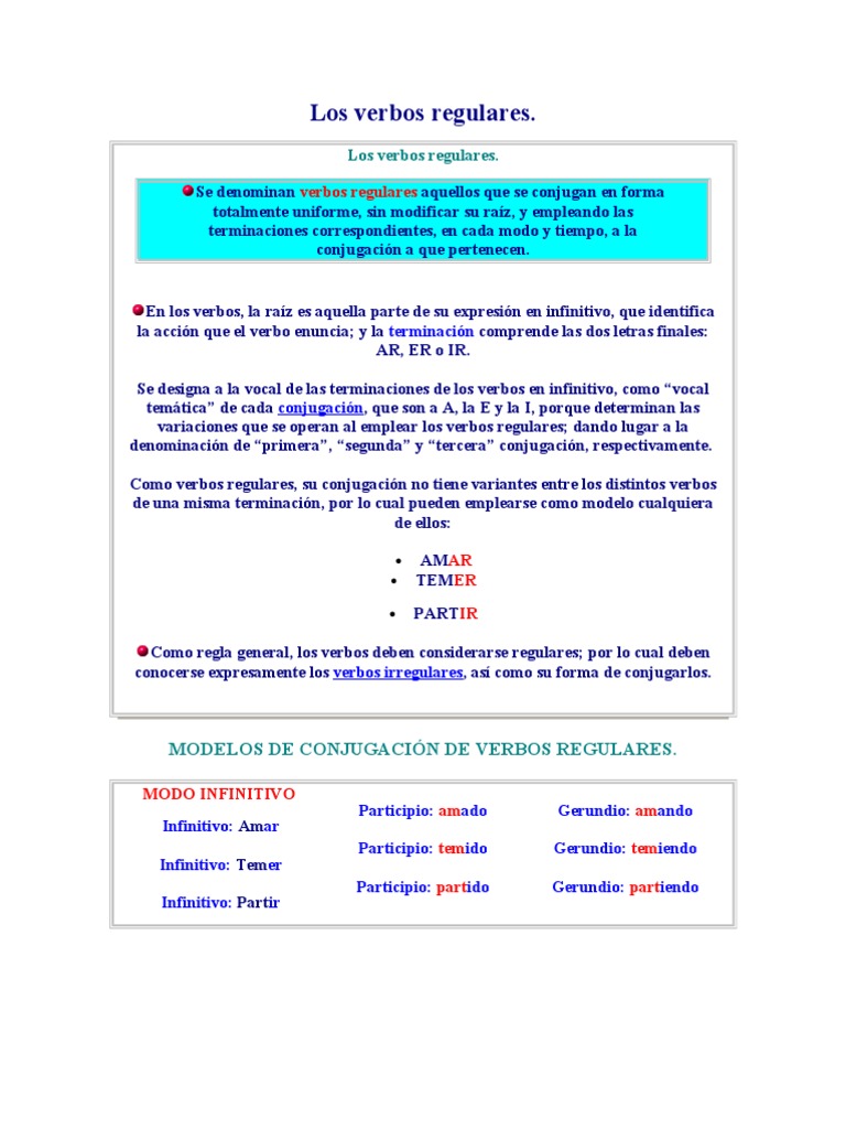 Los Verbos Regulares | PDF | Verbo | Asunto (gramática)