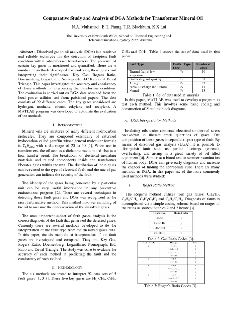 Comparative Study and Analysis of DGA Methods For Transformer Mineral ...