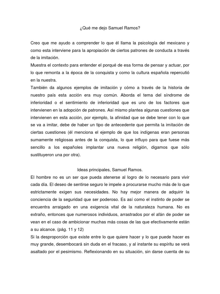 Ideas principales, Samuel Ramos, El perfil del hombre.docx | México ...