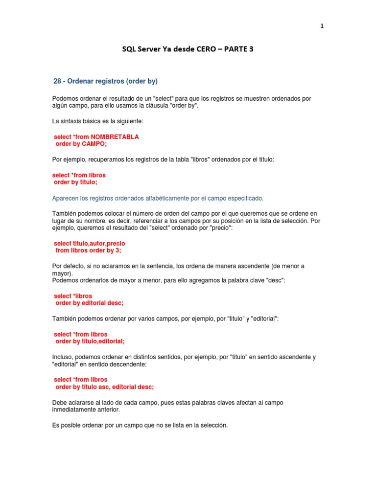 SQL Server Ya Desde CERO - Parte - 3 | PDF | Tabla (base de datos ...