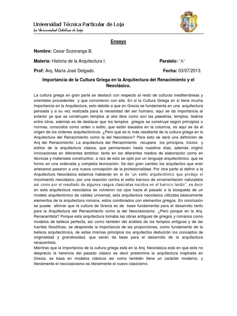 Ensayo de La Cultura Griega | PDF | Renacimiento | Antigua Grecia