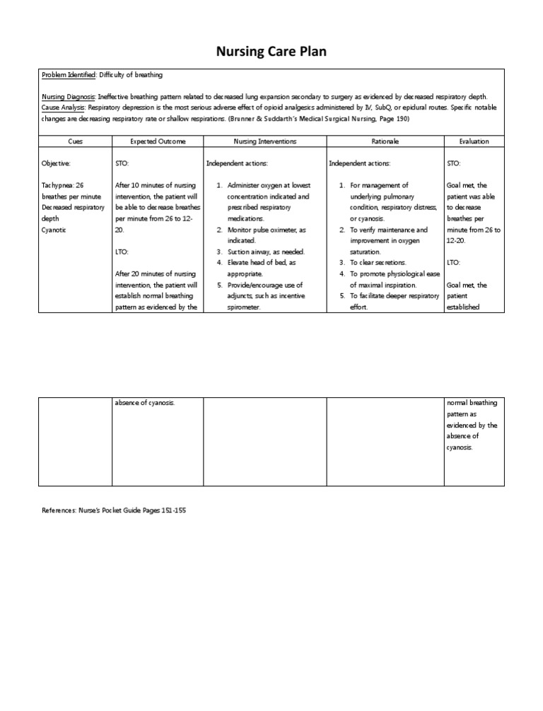 Nursing Care Plan for Breathing Difficulty | PDF | Breathing | Nursing