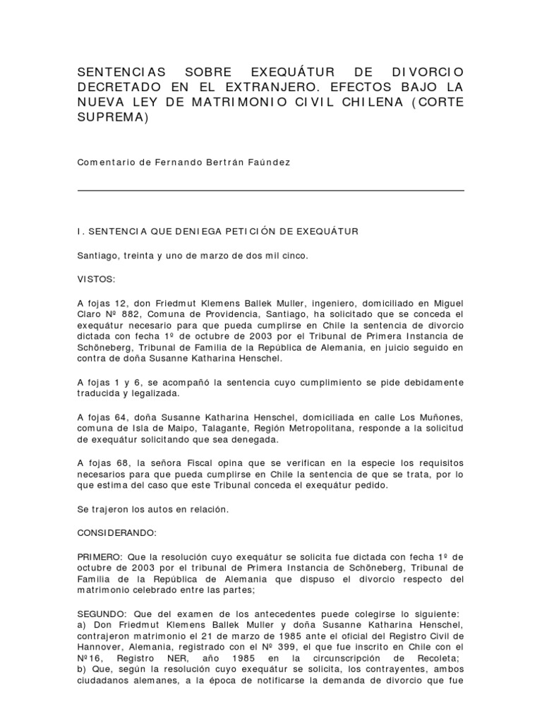 Exequátur Divorcio en El Extranjero | PDF | Divorcio | Matrimonio