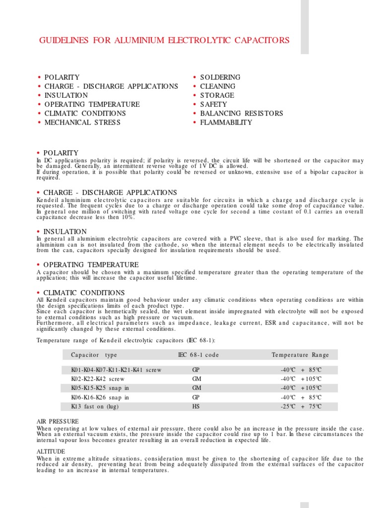 Guidelines For Aluminium Electrolytic Capacitors | PDF | Capacitor ...