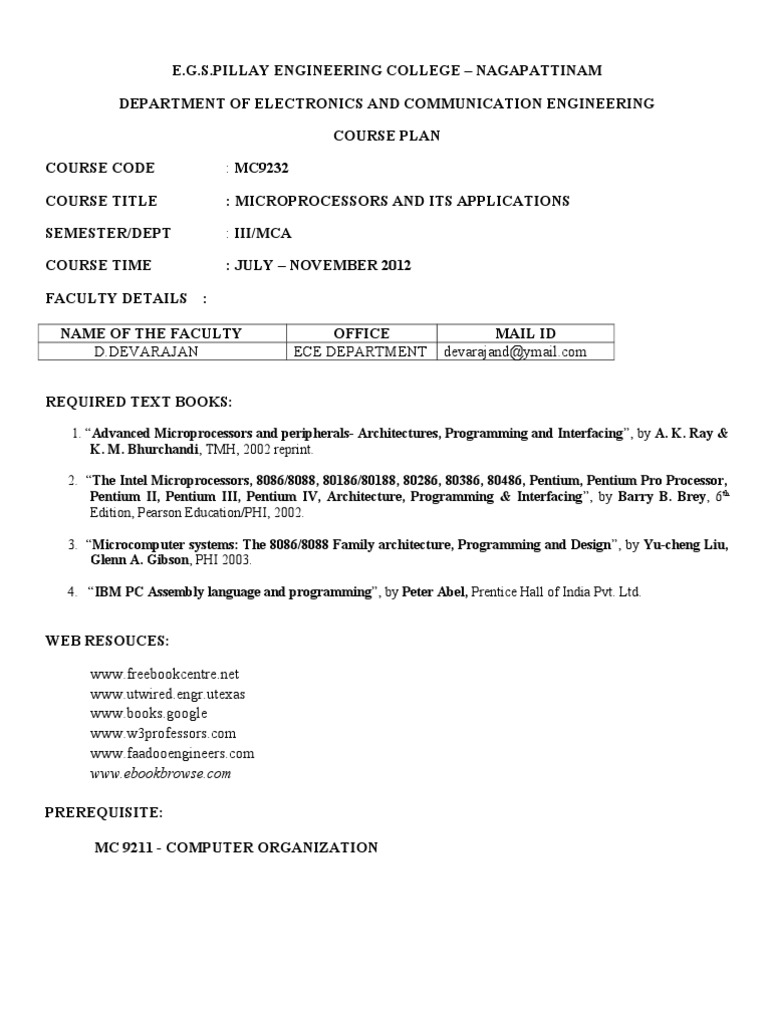 MP - Mca Lesson Plan | PDF | Microprocessor | Central Processing Unit