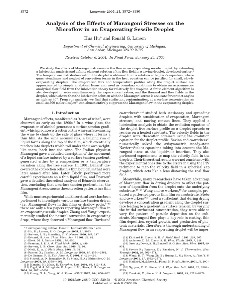 Analysis of The Effects of Marangoni Stresses PDF | PDF | Wetting ...