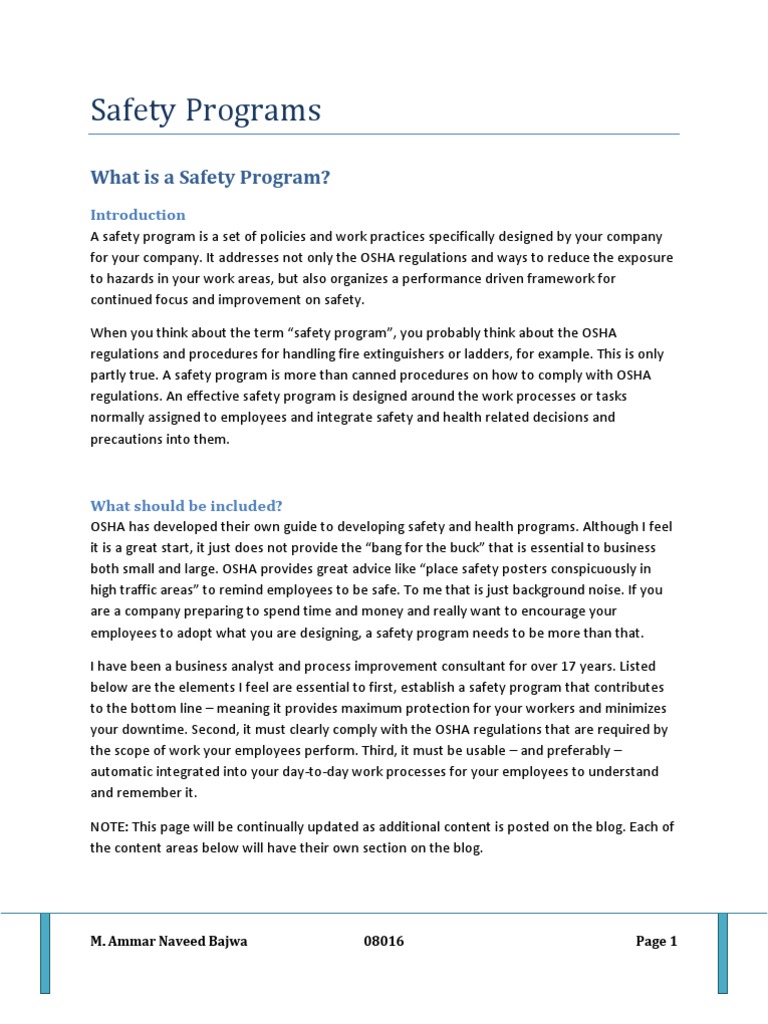 Safety Programs | PDF | Occupational Safety And Health Administration ...