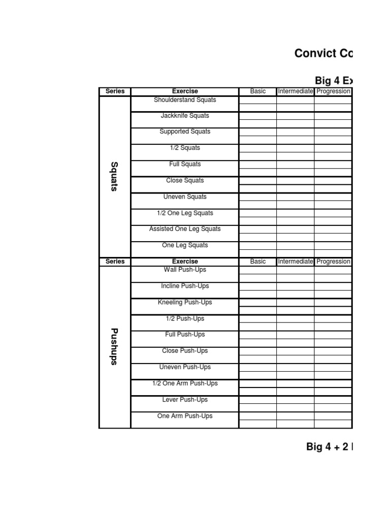 Convict Conditioning Template | PDF | Human Size | Athletic Sports