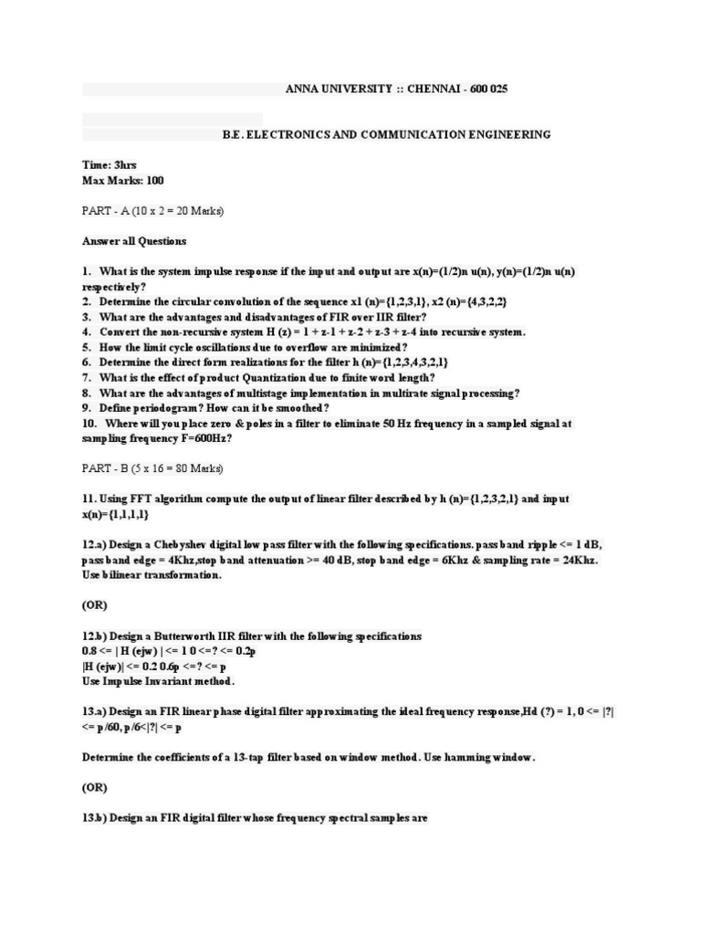 Anna University DSP | Download Free PDF | Digital Signal Processing ...