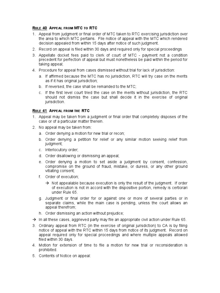 Rule 40 Appeal From MTC To RTC | Download Free PDF | Judgment (Law ...