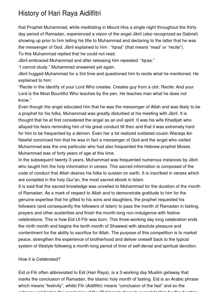History of Hari Raya Aidilfitri | PDF | Gabriel | Muhammad