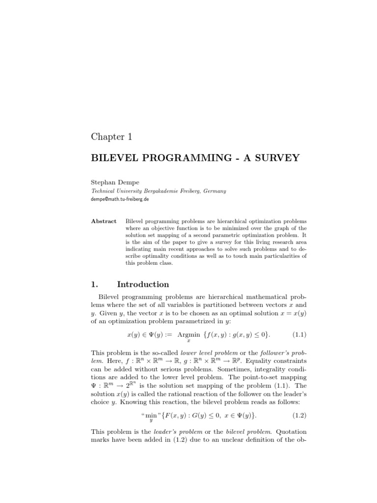Bilevel Programming - A Survey: Dempe@math - Tu-Freiberg - de | PDF | Mathematical Optimization ...