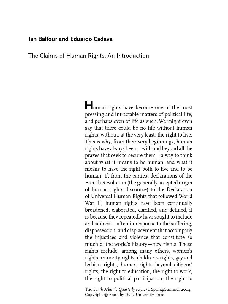 01 - The Claims of Human Rights-An Introduction - Balfour - Cadava ...
