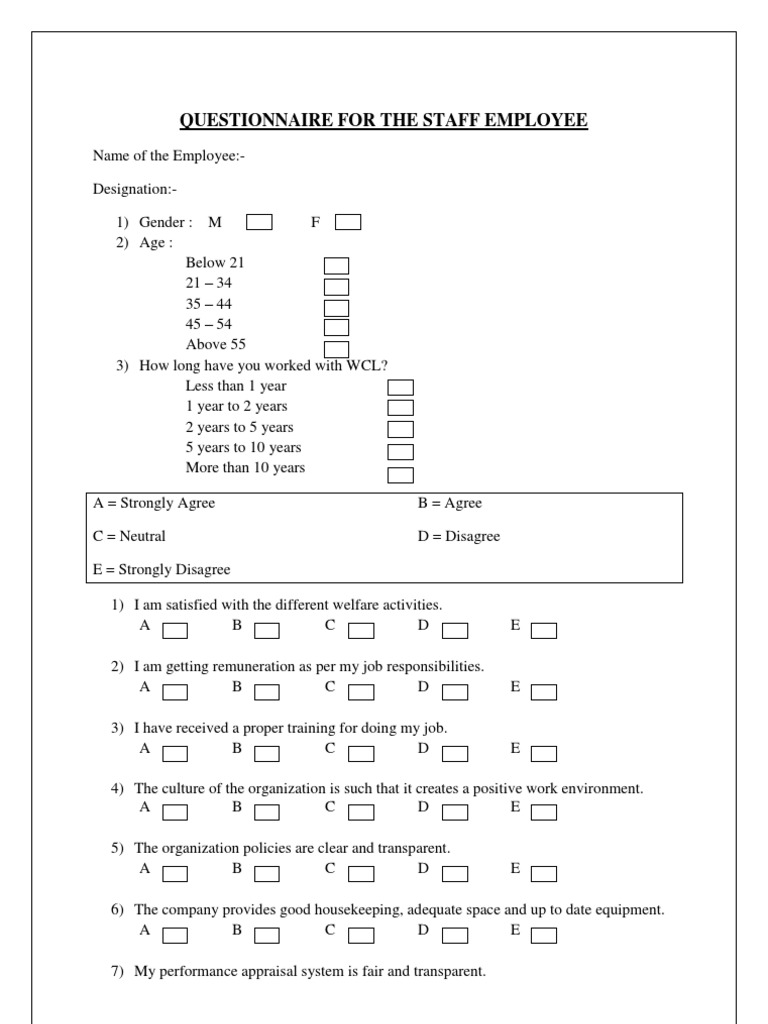 Questionnaire | PDF | Performance Appraisal | Employment