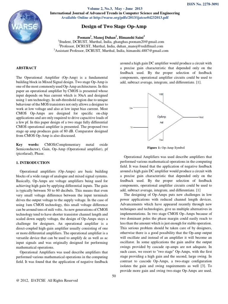 Two-Stage CMOS Op-Amp Design | PDF | Operational Amplifier | Amplifier