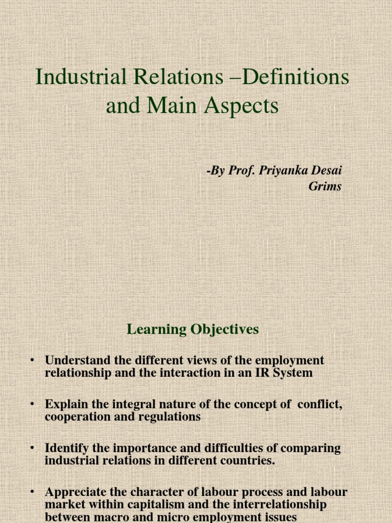 Industrial Relations - Definitions and Main Aspects | PDF | Business ...