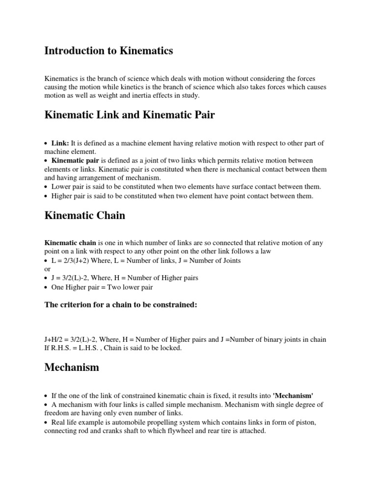 Introduction To Kinematics | PDF | Kinematics | Machines