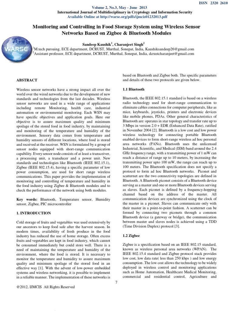 Monitoring and Controlling in Food Storage System Using Wireless Sensor ...