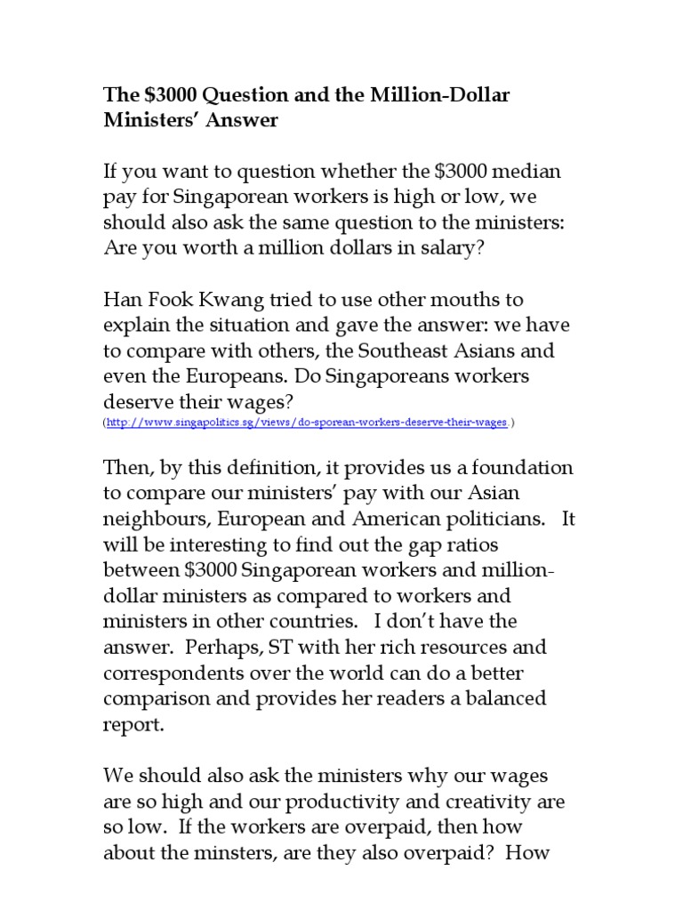 The $3000 Question and The Million-Dollar Answer | PDF | Singapore ...