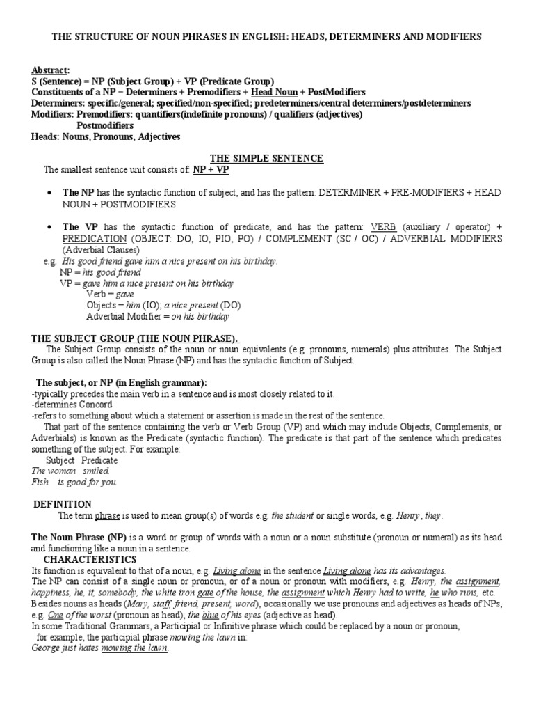 The Structure of Noun Phrases in English | PDF | Phrase | Noun