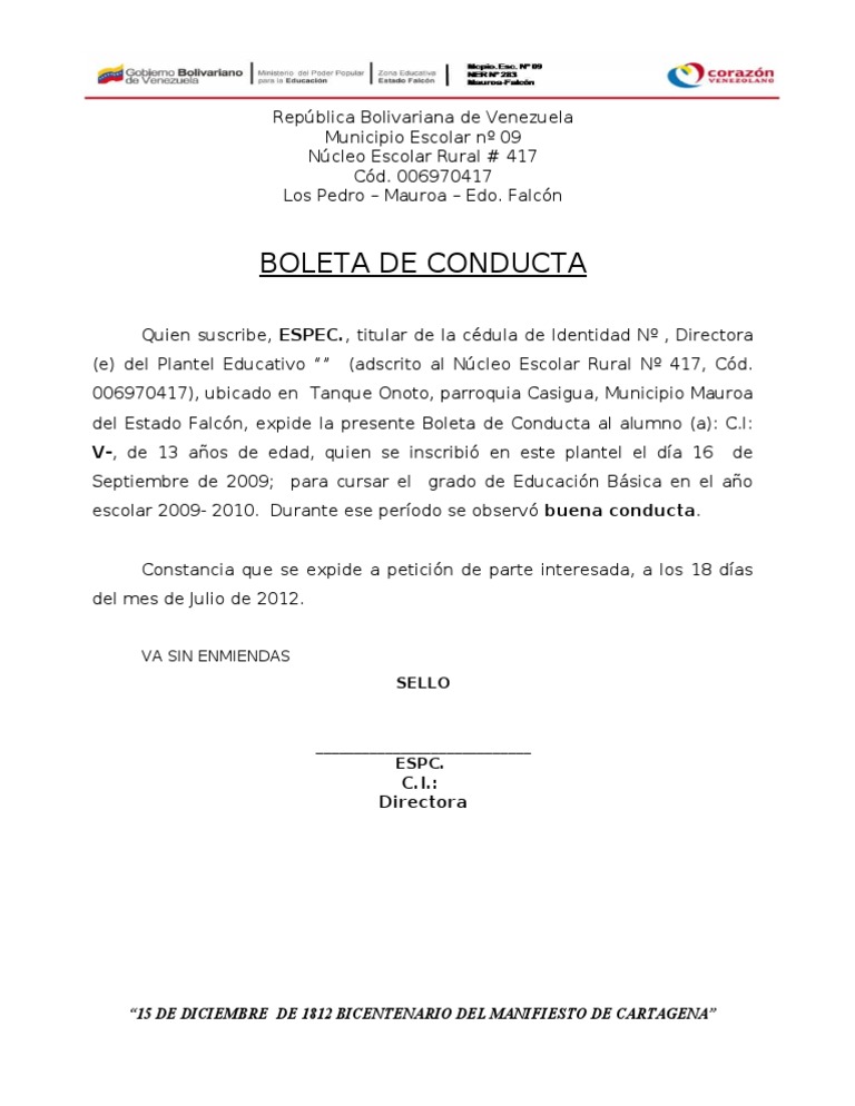 Boleta de Conducta | PDF