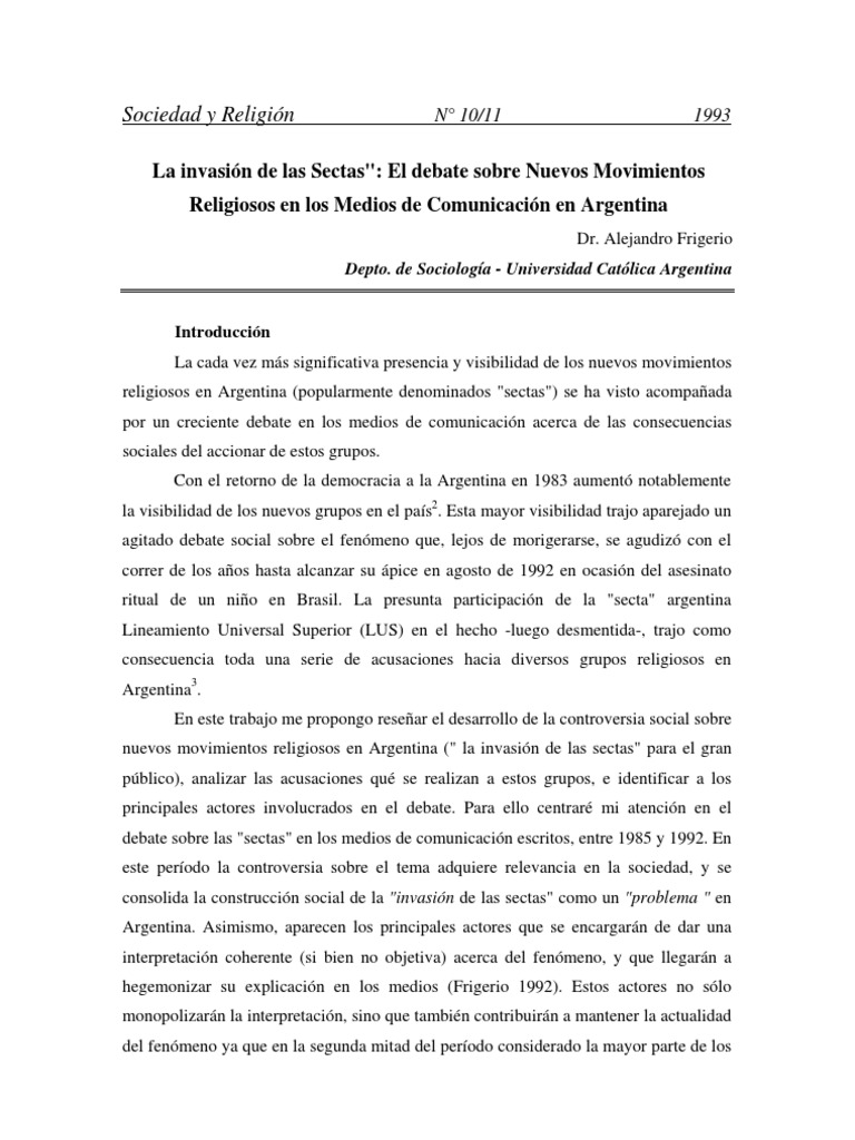 Debate sobre Sectas en Argentina | PDF | Secta | Sociedad