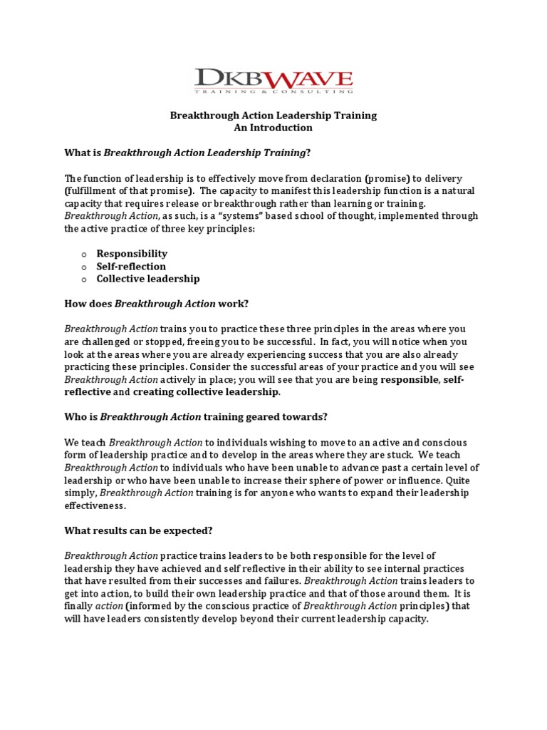 Breakthrough Action Leadership Training | PDF | Leadership | Emergence