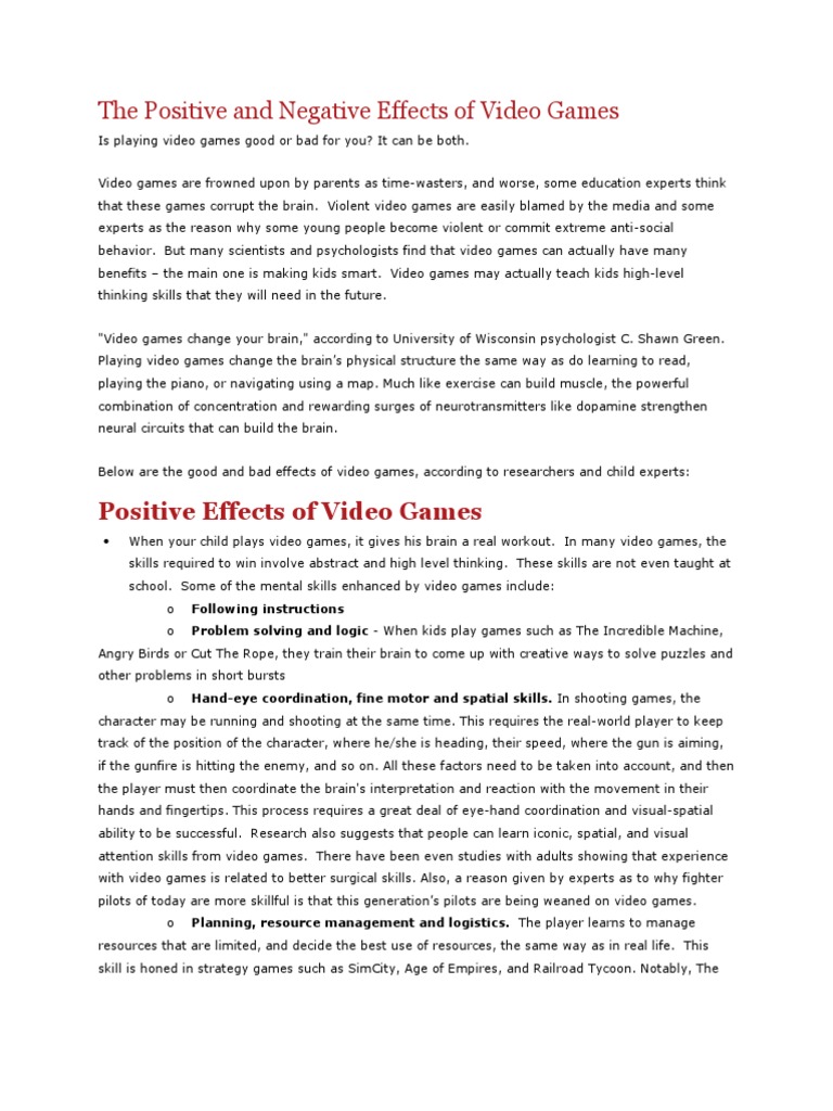 The Positive and Negative Effects of Video Games | PDF | Video Games ...