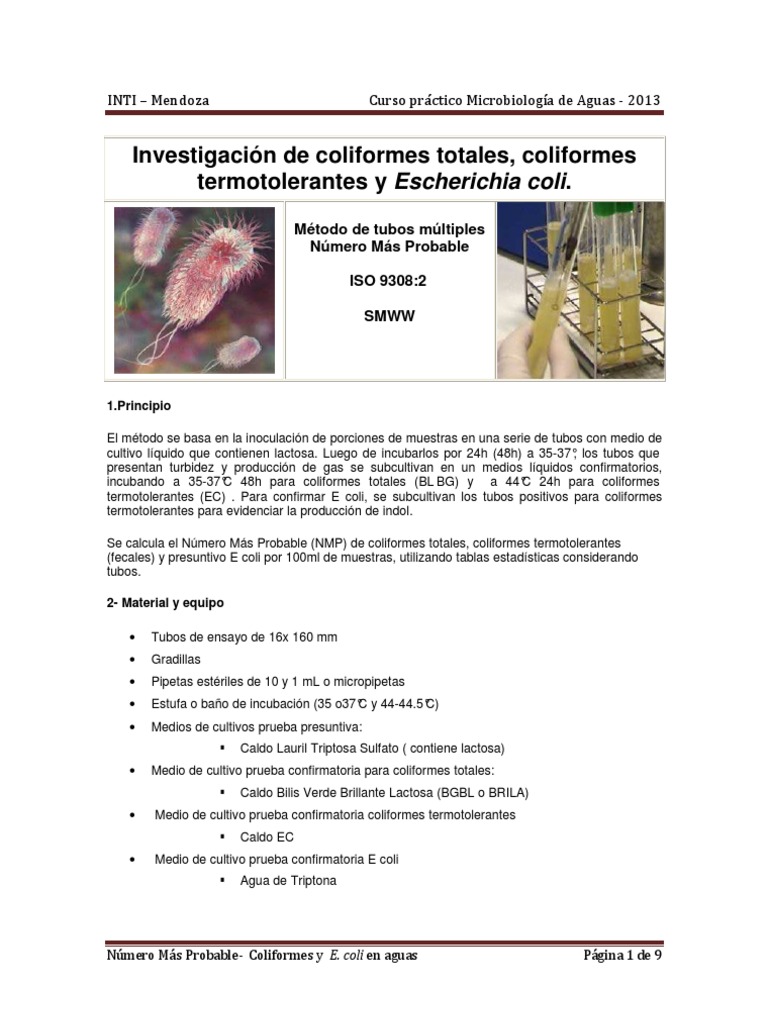 Coliformes Totales Fecales y E Coli - NMPX | PDF | Microbiología ...