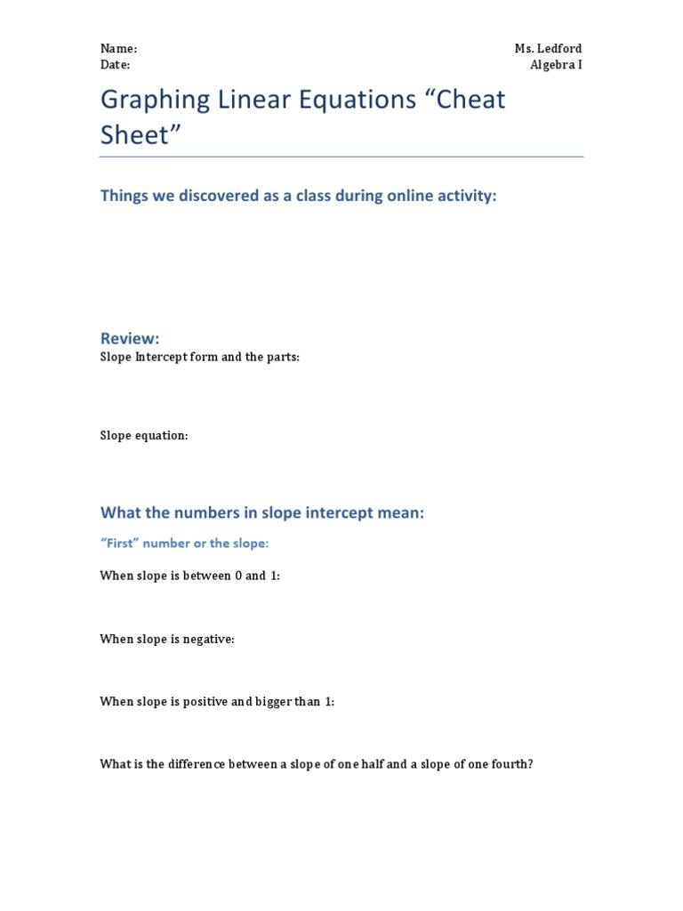 Printable Linear Equations Cheat Sheet