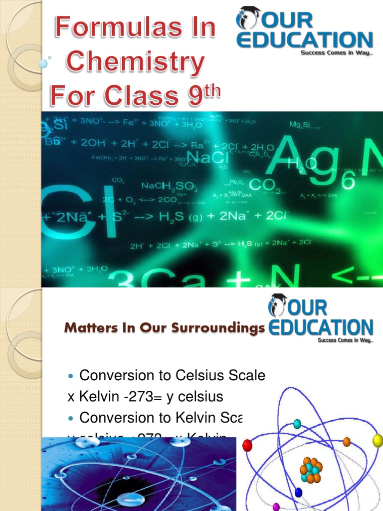 Class 9 Chemistry Formula Guide | PDF
