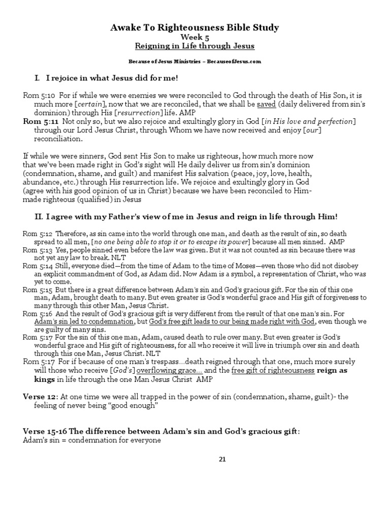 Awake To Righteousness Week 5 | PDF | Grace In Christianity | Guilt ...