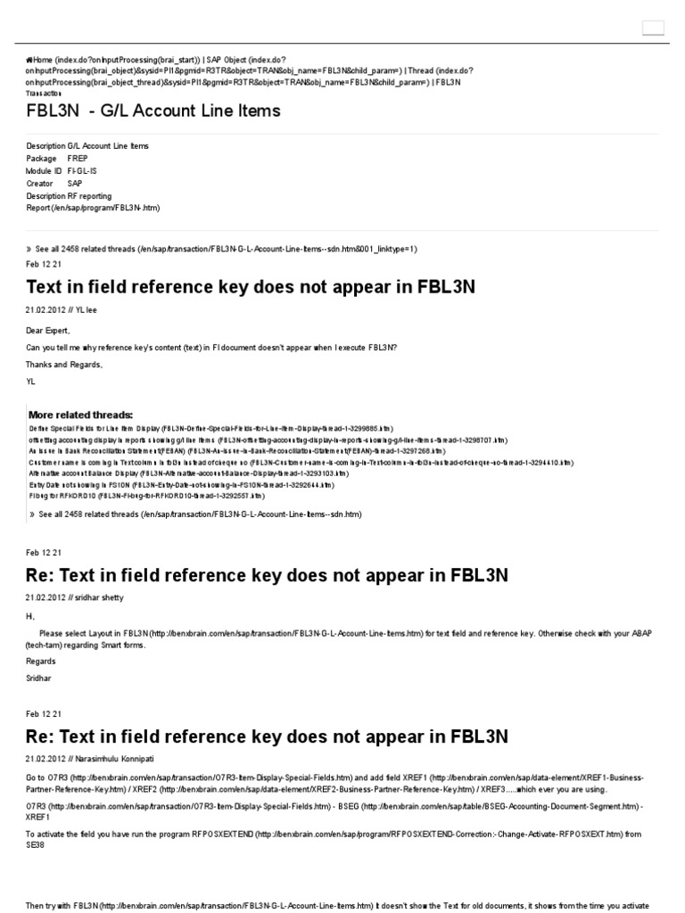 Text in Field Reference Key Does Not Appear in FBL3N, FBL3N - ABAP, SAP, Benx AG, benXBrain ...