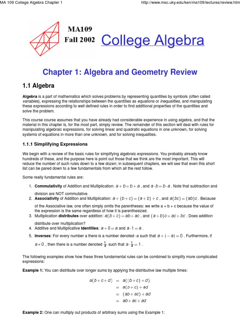 MA 109 College Algebra Chapter 1 PDF | PDF | Trigonometric Functions ...