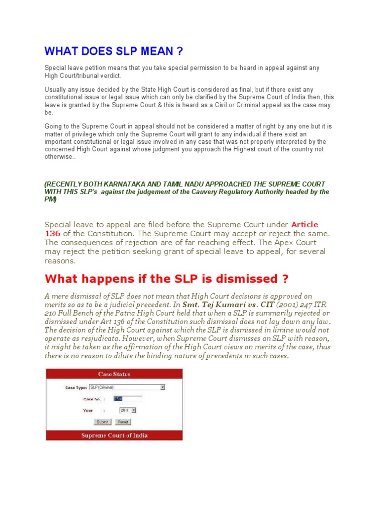 Special leave Petition | Supreme Courts | Supreme Court Of India
