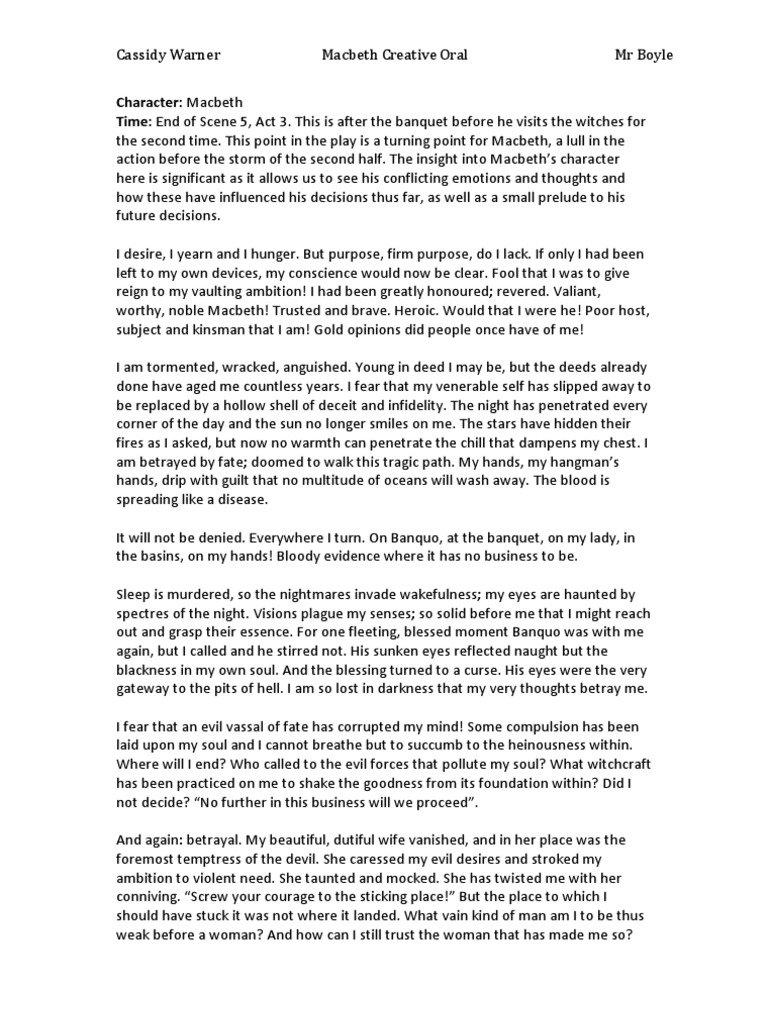 Character: Macbeth Time: End of Scene 5, Act 3. This Is After The ...