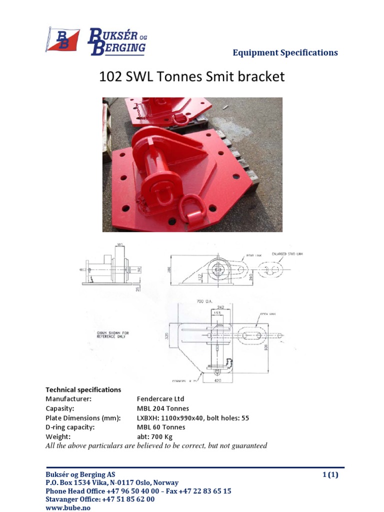 Smit Bracket Equipment Specifications | PDF | Technology & Engineering